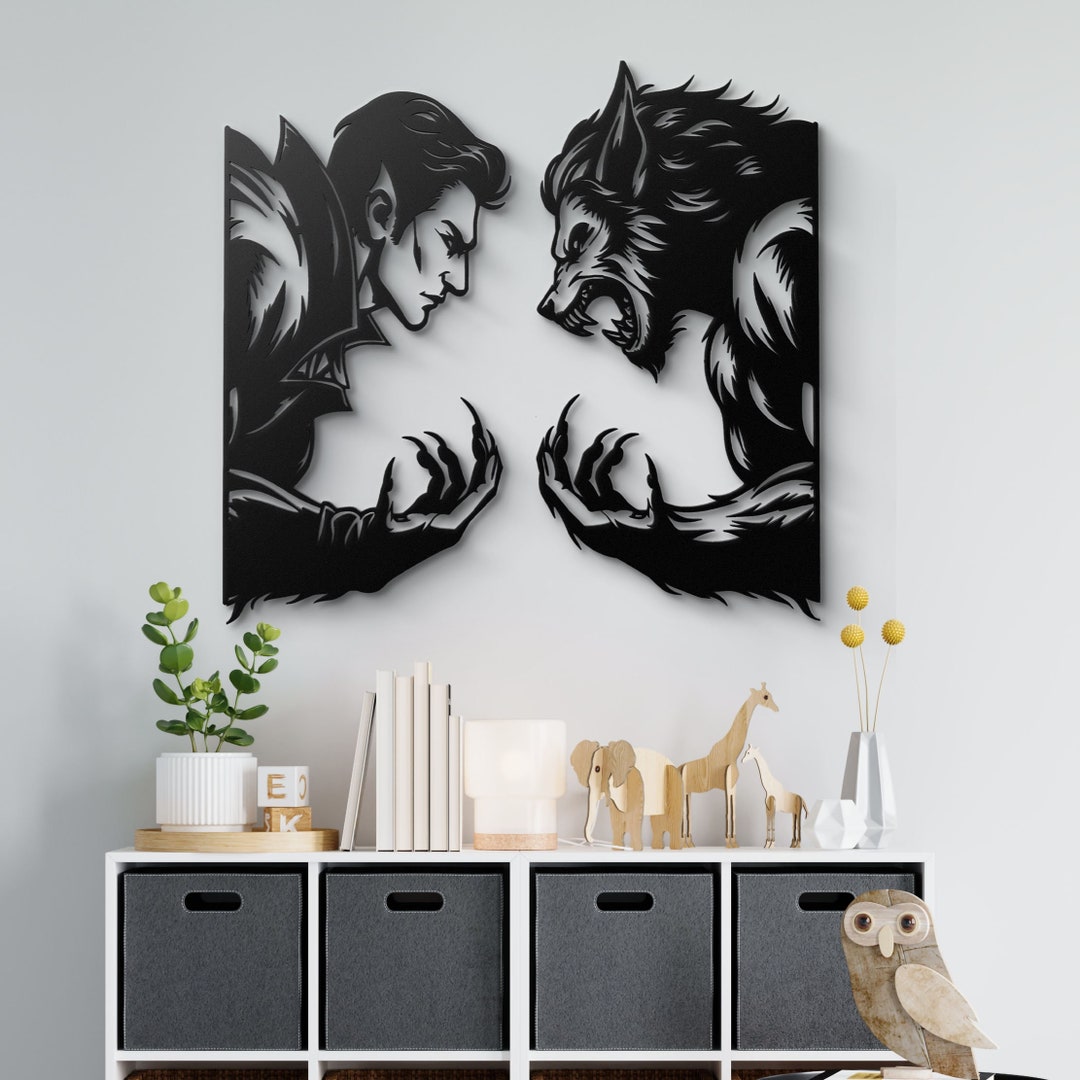Duel of Darkness Vampire Vs Werewolf Set of 2 Metal Art Dramatic Gothic ...