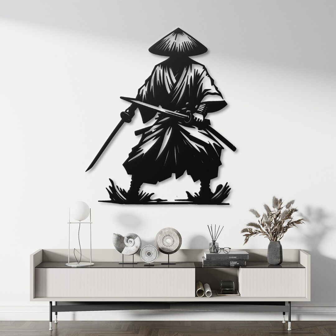 Samurai Warrior Metal Wall Art Japanese Decor Samurai Silhouette Zen ...
