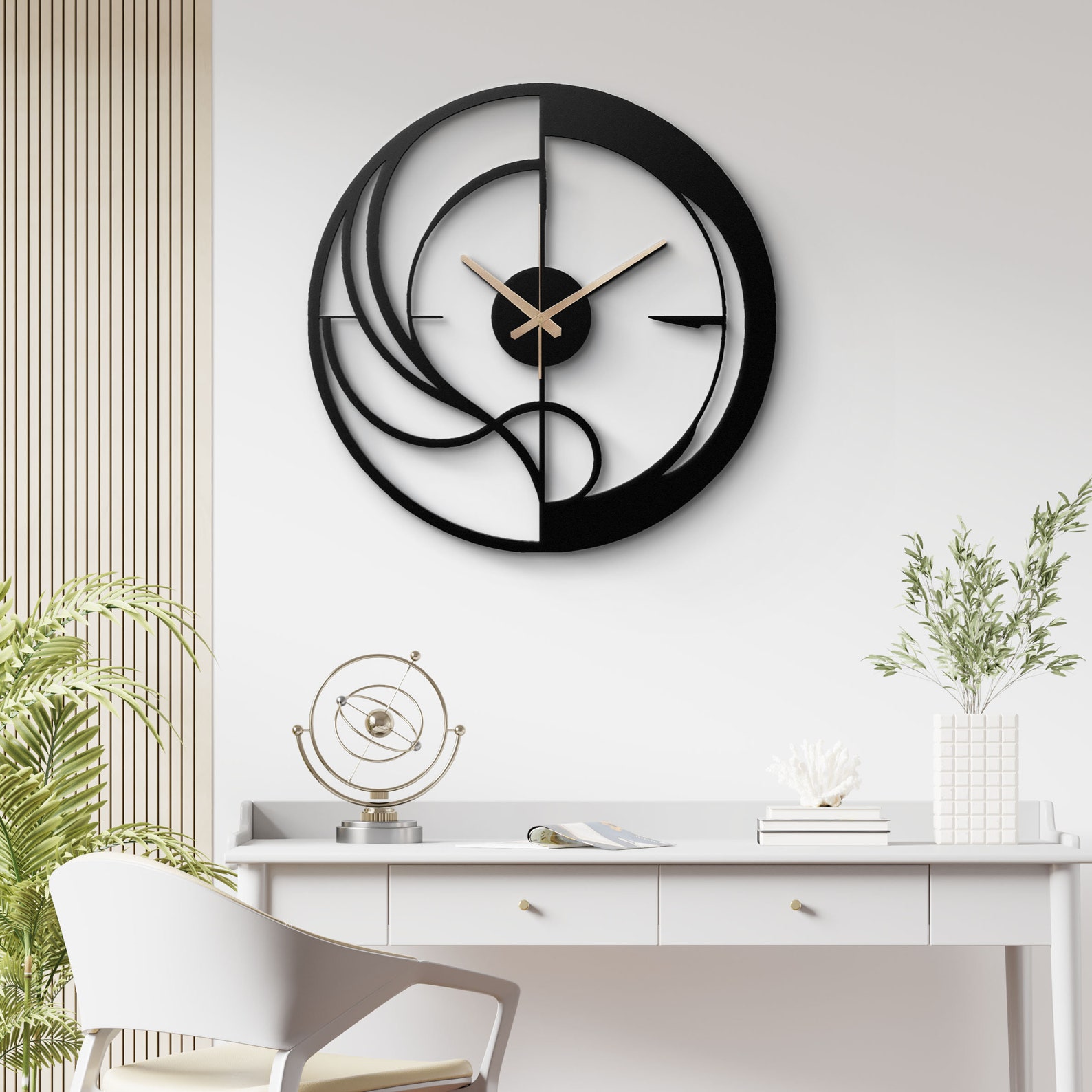 Abstract Minimalist Metal Wall Clock - Modern Geometric Design ...