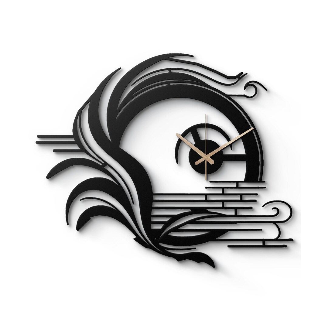 Modern Abstract Black Metal Wall Clock Flowing Wave Design, Artistic ...