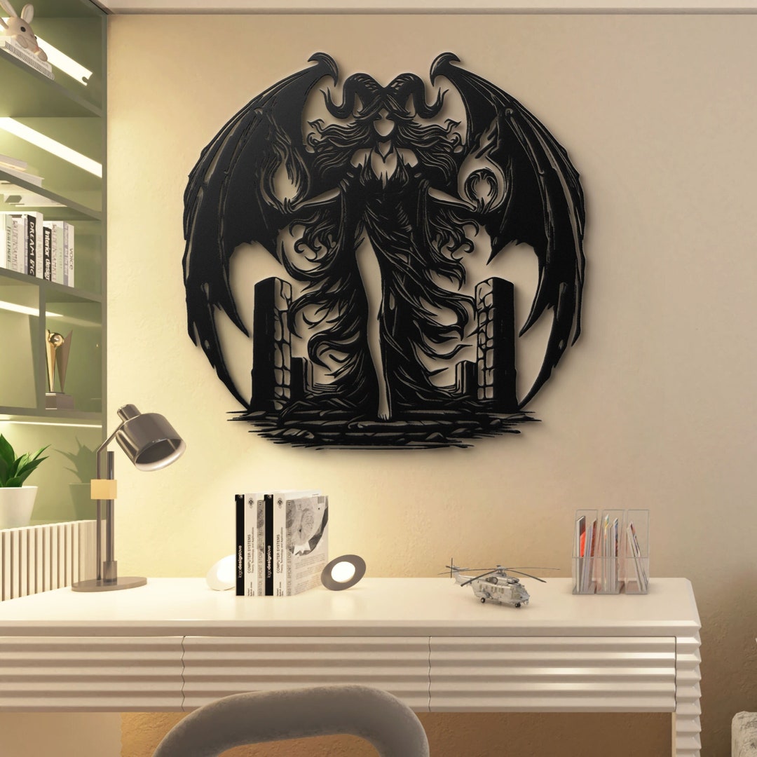 Demonic Female Warrior Metal Wall Art Gothic Decor, Horned Devil, Dark ...
