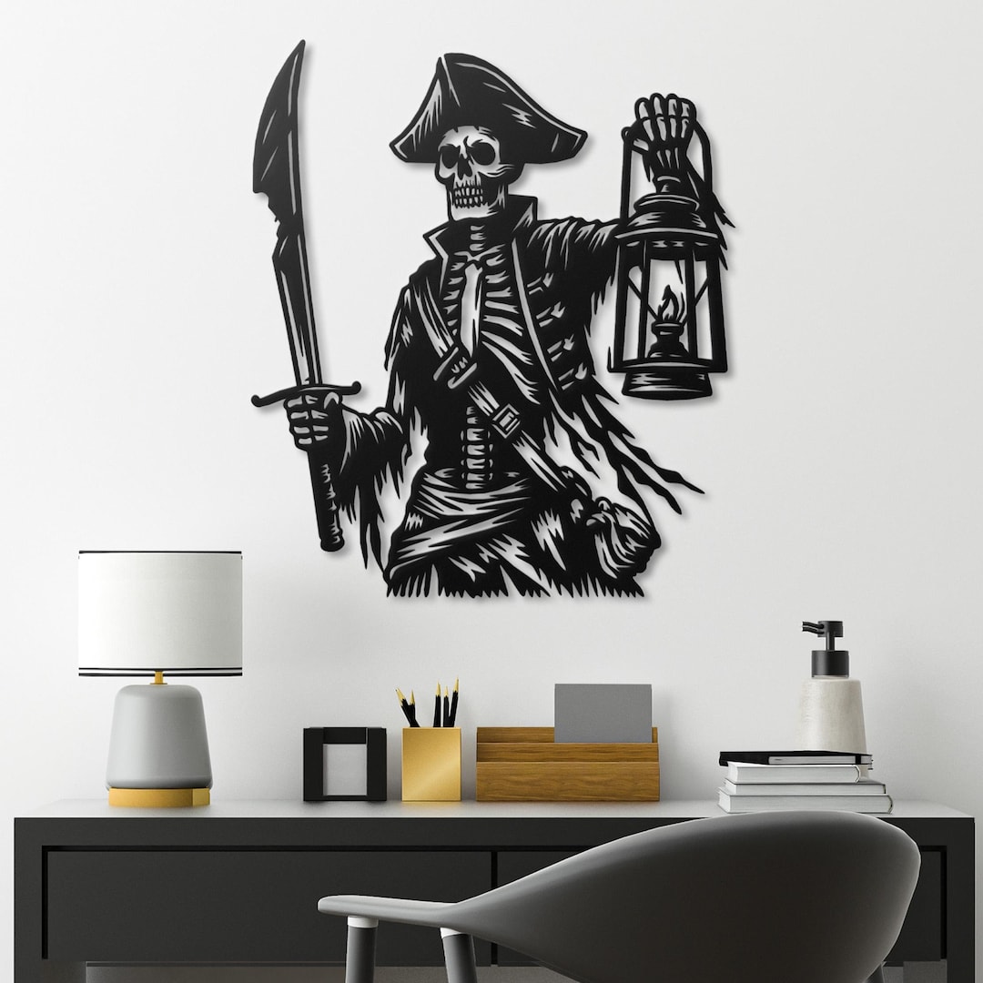 Skeleton Pirate Metal Wall Art | Gothic Halloween Nautical Decor - Etsy