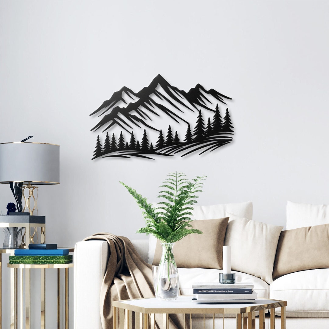 Mountain Forest Metal Wall Art - Rustic Landscape Decor for Cabin ...