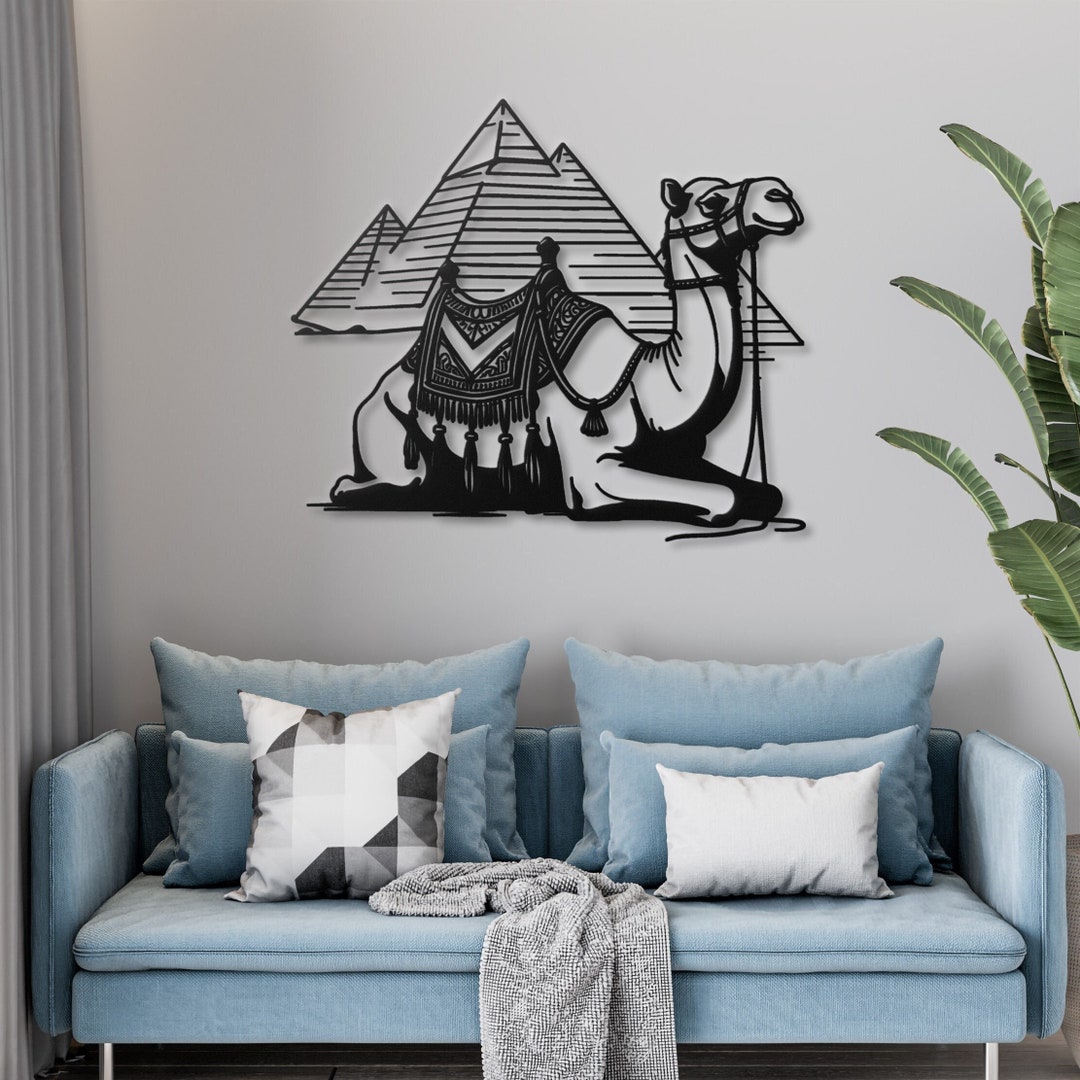 Camel Metal Wall Art, Egyptian Pyramid Decor, Giza Desert Scene ...