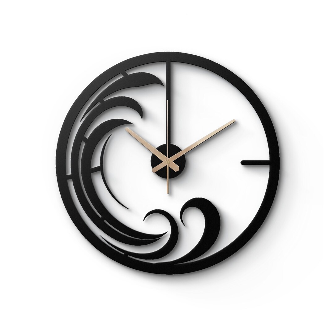 Wave-inspired Metal Wall Clock Black Minimalist Design - Etsy