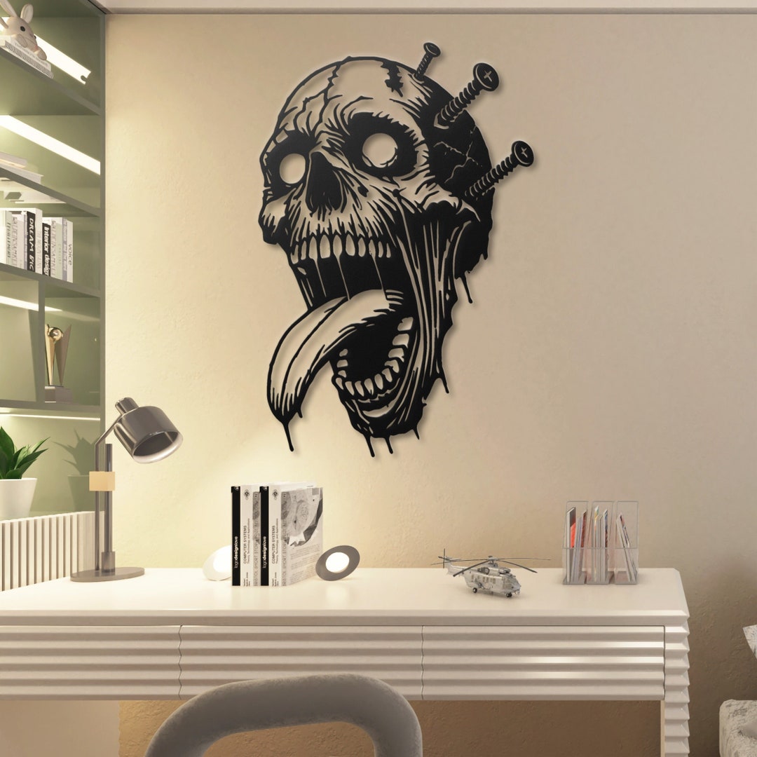 Zombie Screaming Skull Metal Wall Art - Unique Gothic Decor for Home ...