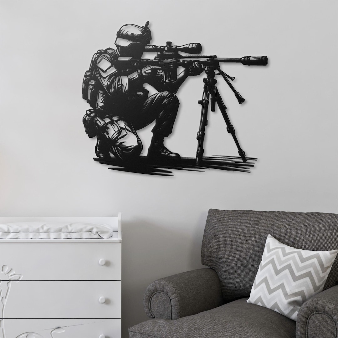 Sniper Metal Wall Art - Tactical Military Decor for Man Cave, Office ...