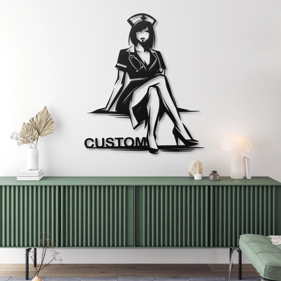 Custom Sexy Nurse Metal Wall Art Personalized Pin-up Decor Modern Wall Art for Bedroom, Office ...