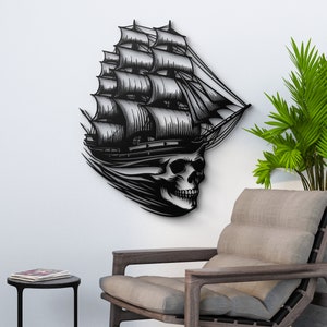 Pirate Ship Skull Metal Wall Art Nautical Home Decor Gothic Metal Art ...