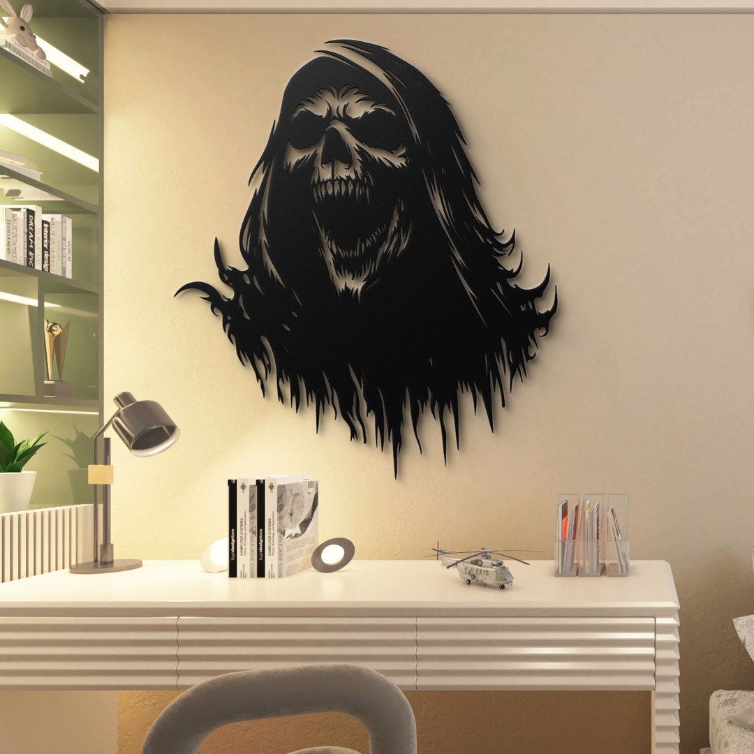 Grim Reaper Metal Wall Art - Haunting Skeleton Design - Dark Gothic ...