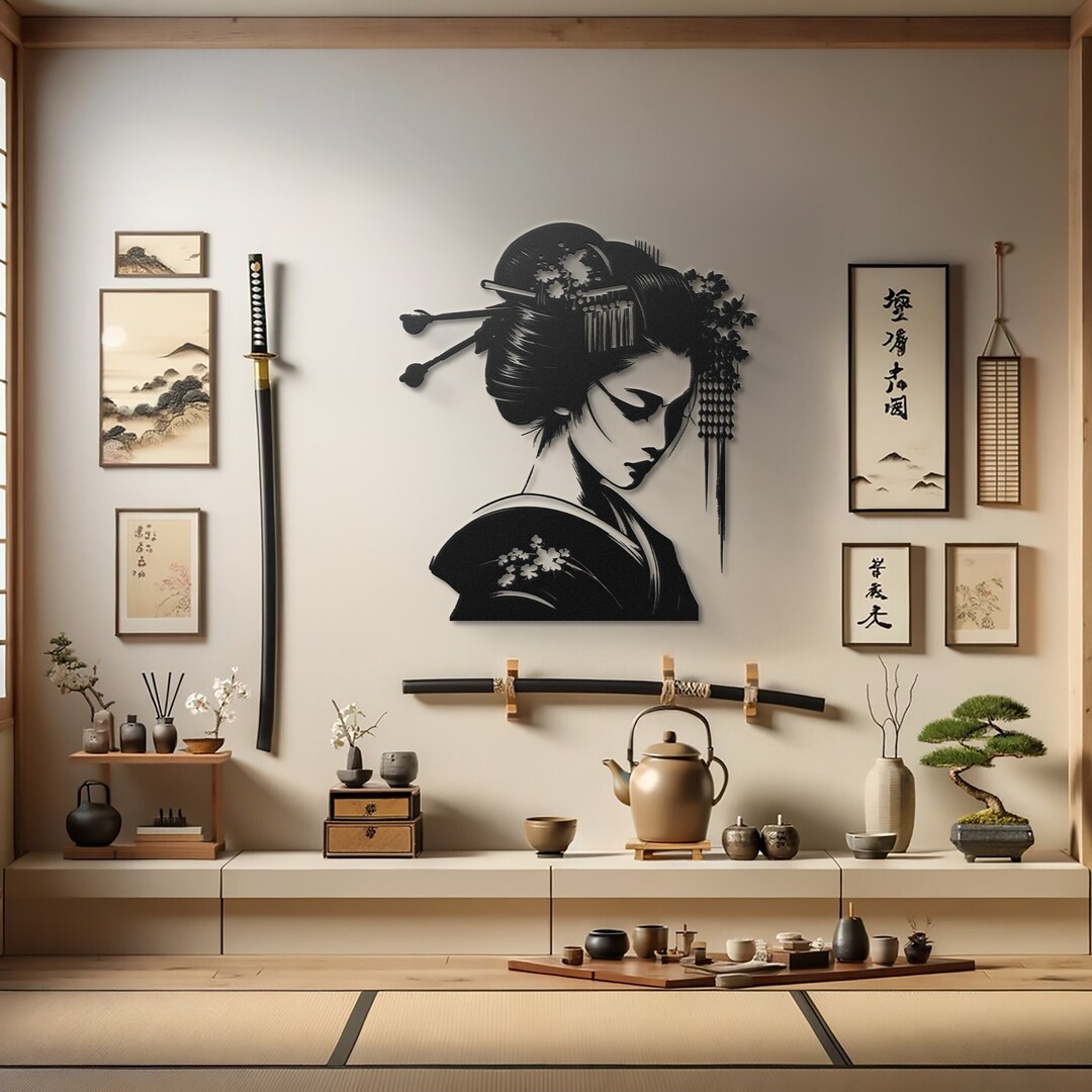 Geisha Metal Wall Art Japanese Woman Wall Decor Elegant Living Room ...