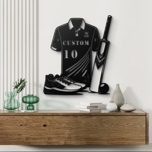 Custom Cricket Gear Metal Wall Art – Personalized Jersey, Bat, and Ball ...
