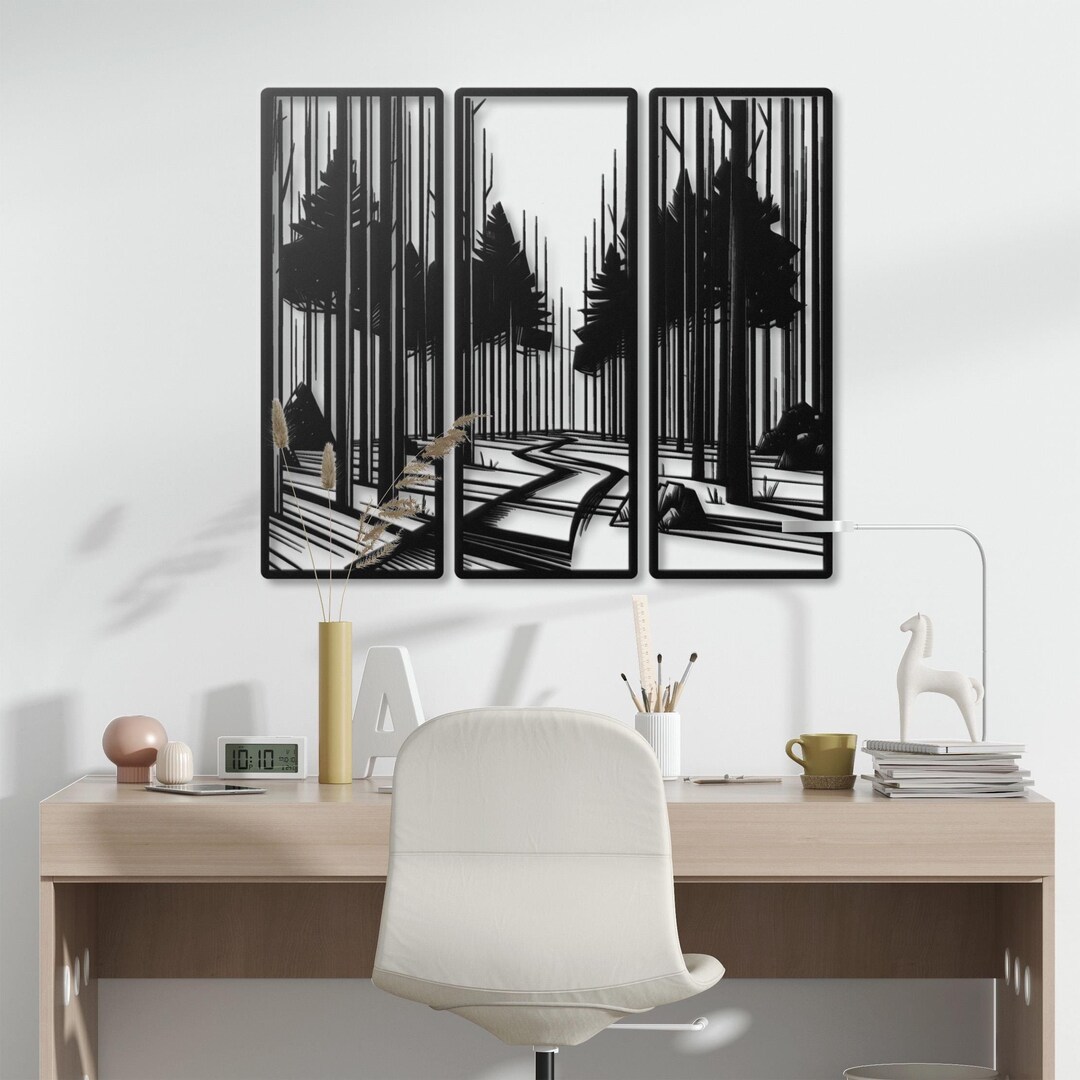 Forest Path Metal Wall Art Set | Modern Triptych Nature Wall Decor ...