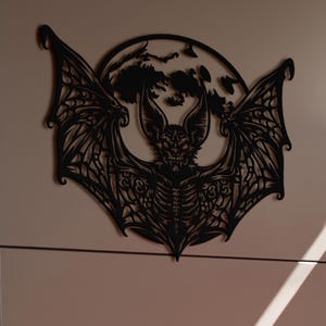 Majestic Full Moon Bat Metal Wall Art – Gothic Home Decor, Nocturnal ...