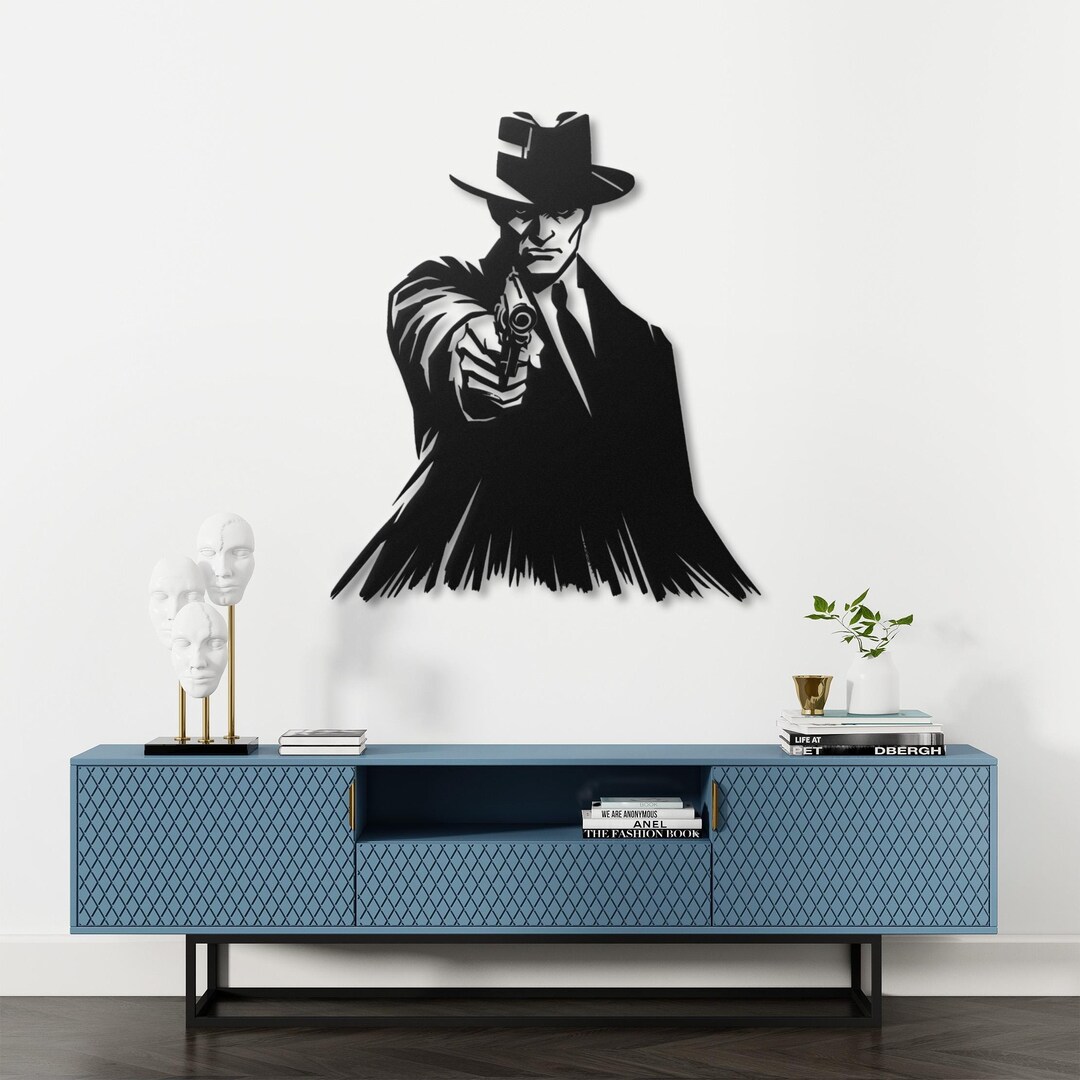 Noir Gunman Metal Wall Art - Mafia Wall Decor - Game Room Decoration ...