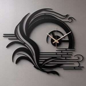 Modern Abstract Black Metal Wall Clock - Flowing Wave Design, Artistic ...