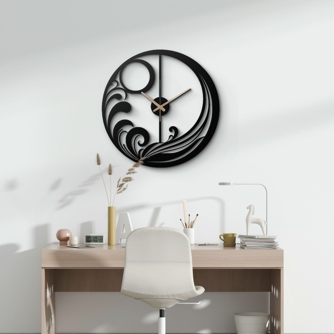 Modern Abstract Metal Wall Clock - Flowing Wave Design - Stylish Home ...