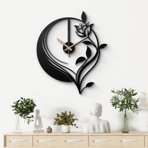 Floral Elegance Metal Wall Clock Modern Botanical Design - Stylish Home ...