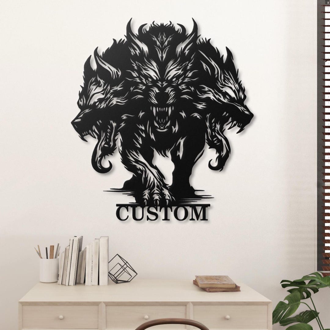 Fierce Guardian: Custom Cerberus Metal Wall Art Custom Game Room Sign ...