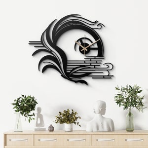 Modern Abstract Black Metal Wall Clock - Flowing Wave Design, Artistic ...
