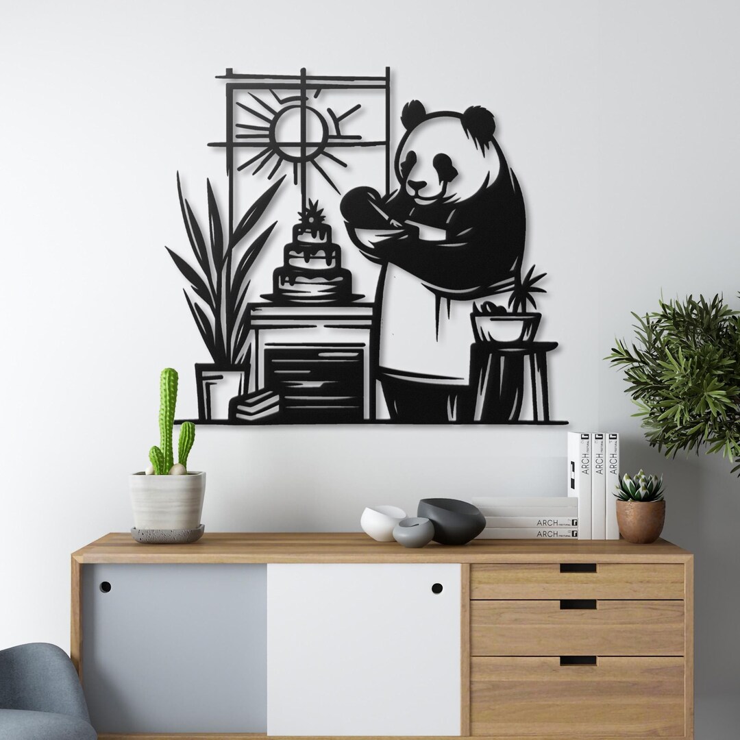 Panda Metal Wall Art | Animal Kitchen Decor | Unique Panda Artwork ...