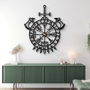 Nordic Rune Vegvisir Metal Wall Clock Viking Themed Decor - Etsy