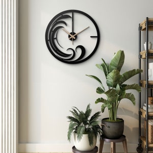 Wave-inspired Metal Wall Clock – Black Minimalist Design - Etsy
