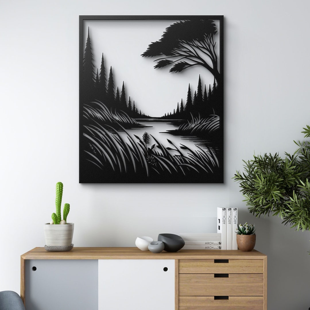Serene Nature Landscape Metal Wall Art - Tranquil Forest Scene ...