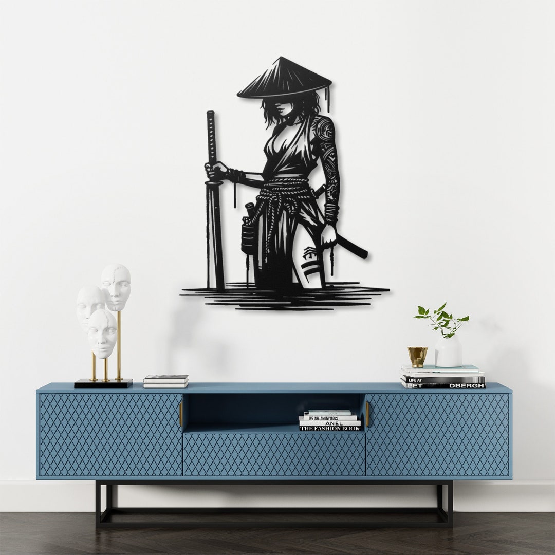 Samurai Warrior Woman Metal Wall Art, Fierce Female Ninja Decor ...