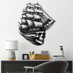 Pirate Ship Skull Metal Wall Art | Nautical Home Decor | Gothic Metal ...