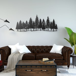 Metal Pine Tree Silhouette Wall Art for Cabin Decor Living Room Wall ...
