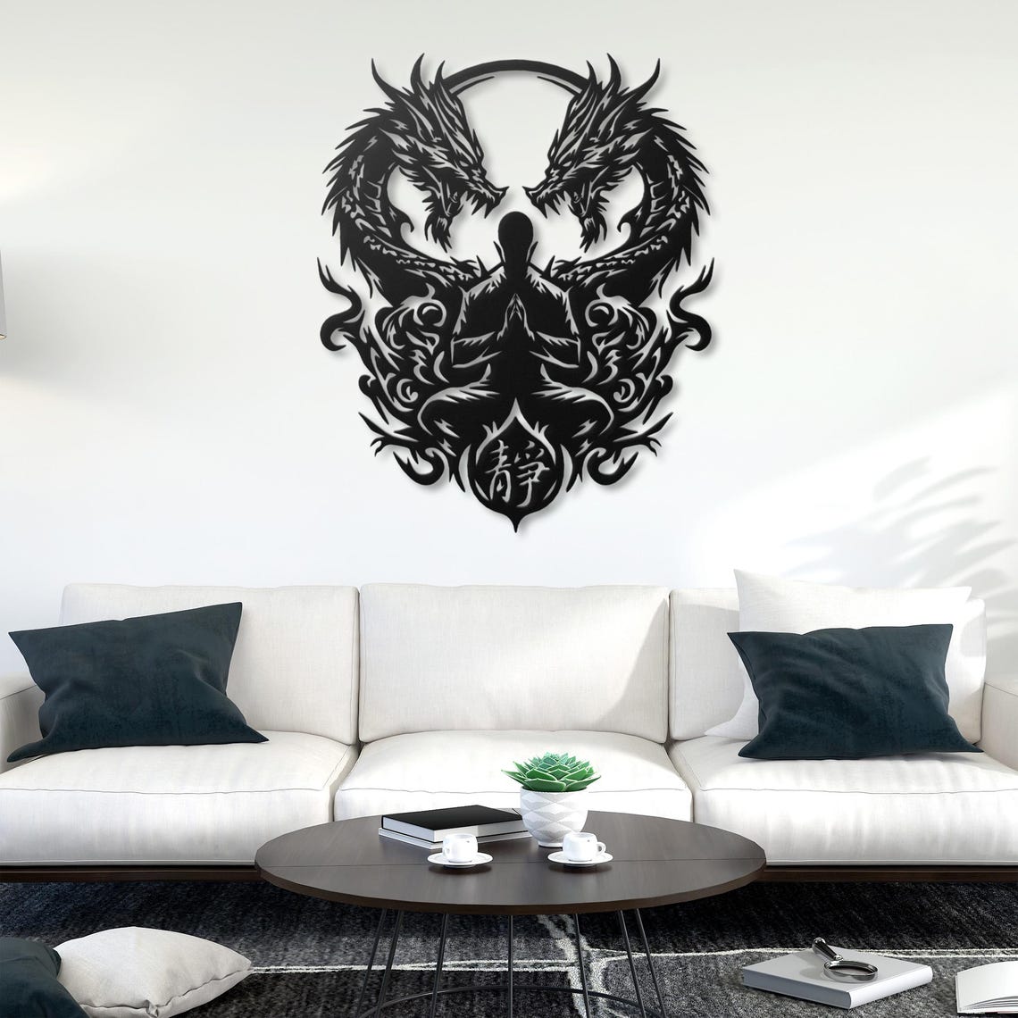 Zen Dragon Meditation Metal Wall Art: Feng Shui Spiritual Wall Decor - Etsy