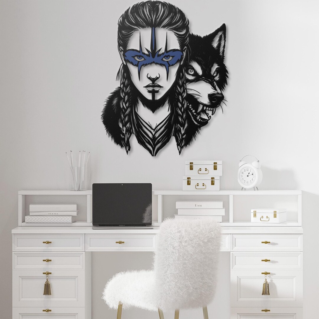 Viking Warrior & Wolf Metal Wall Art - Valkyrie Art | Tribal Norse Wall ...