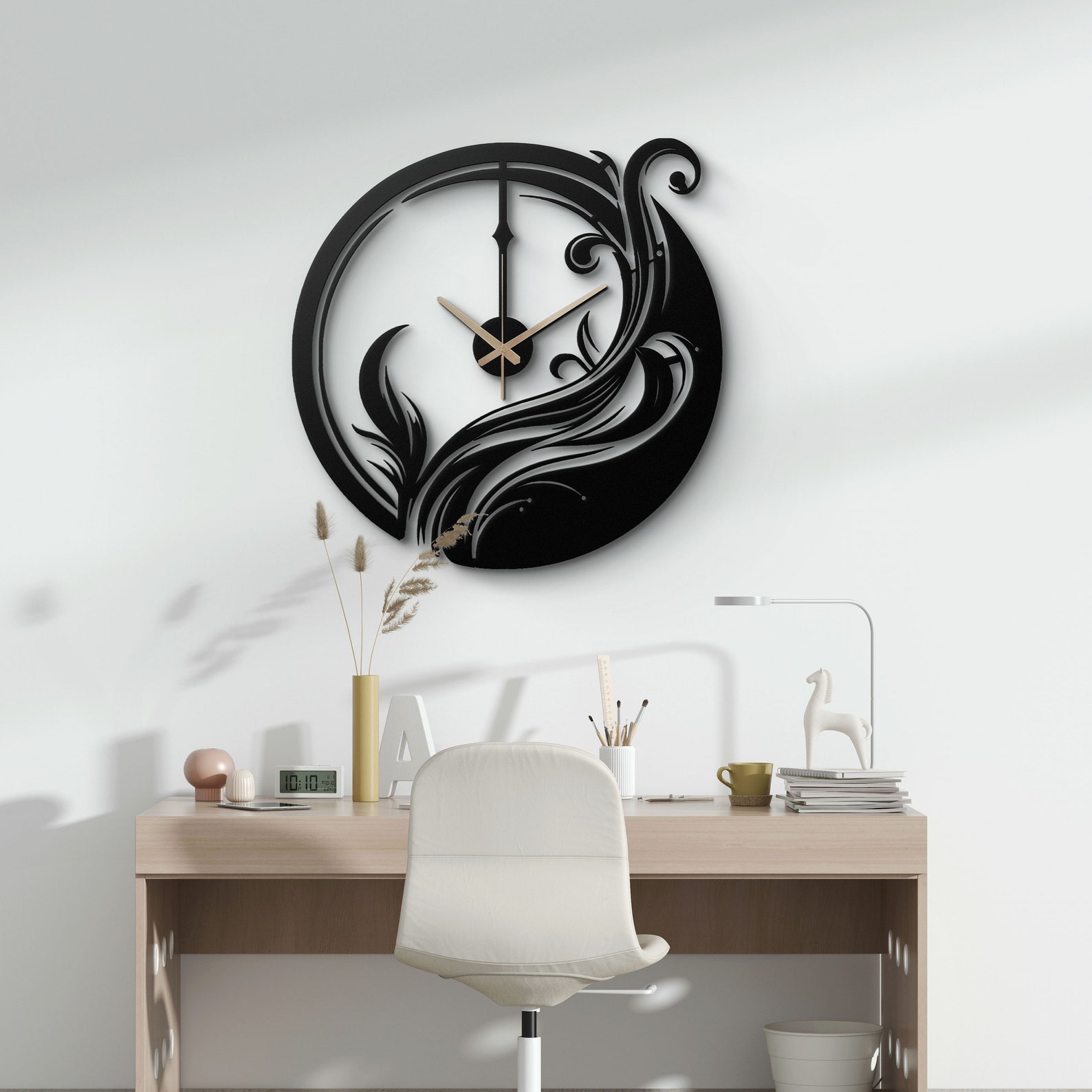 Modern Black Metal Swirl Wall Clock - Artistic Home Decor - Etsy