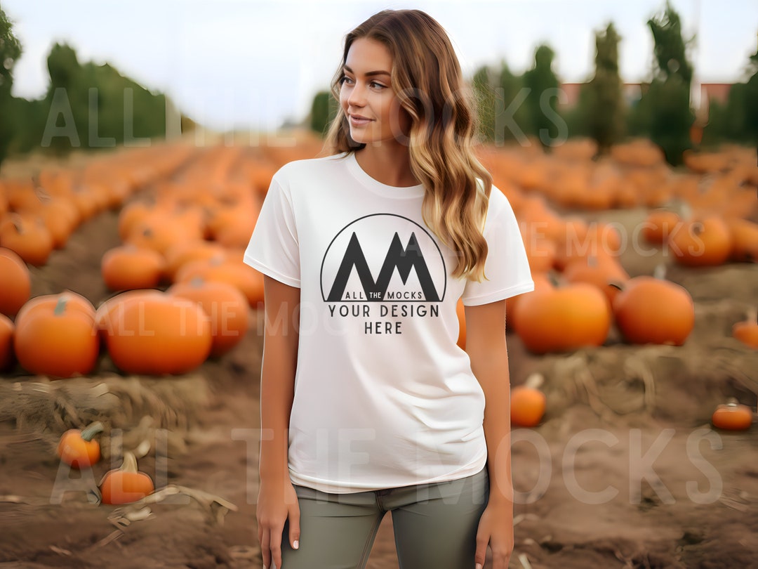 Fall Shirt Mockup With White T-shirt Mockups. Set in a Pumpkin - Etsy