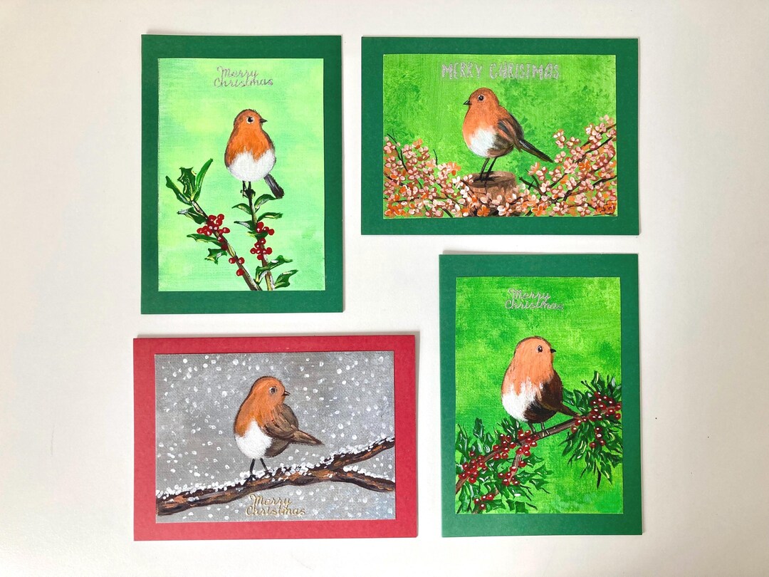 Robin Cards, Christmas Cards, Original Hand Painted Cards for Christmas ...