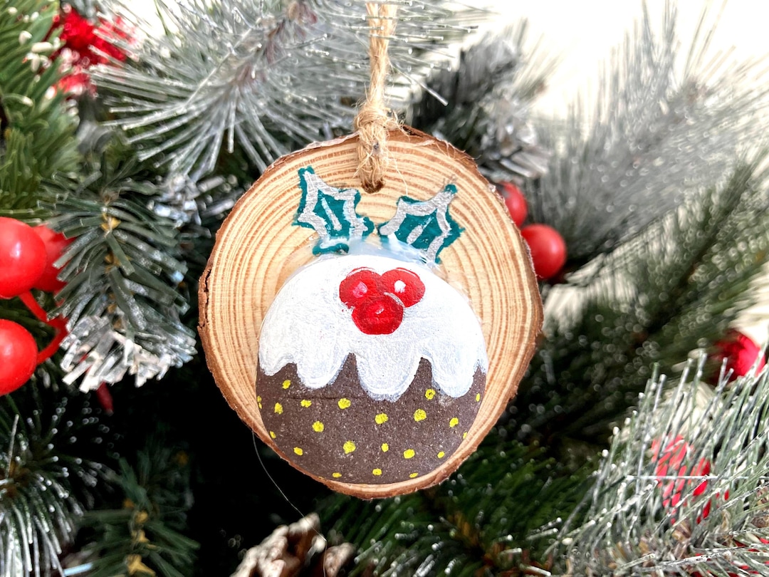 Pebble Christmas Pudding Hand Painted Wood Slice Hanging Decoration - Etsy