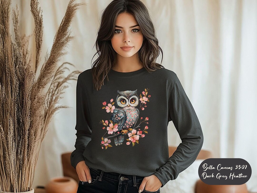Womens Owl Cherry Blossom Tshirt,owl Lover Gift,bird Lover Shirt,nature ...