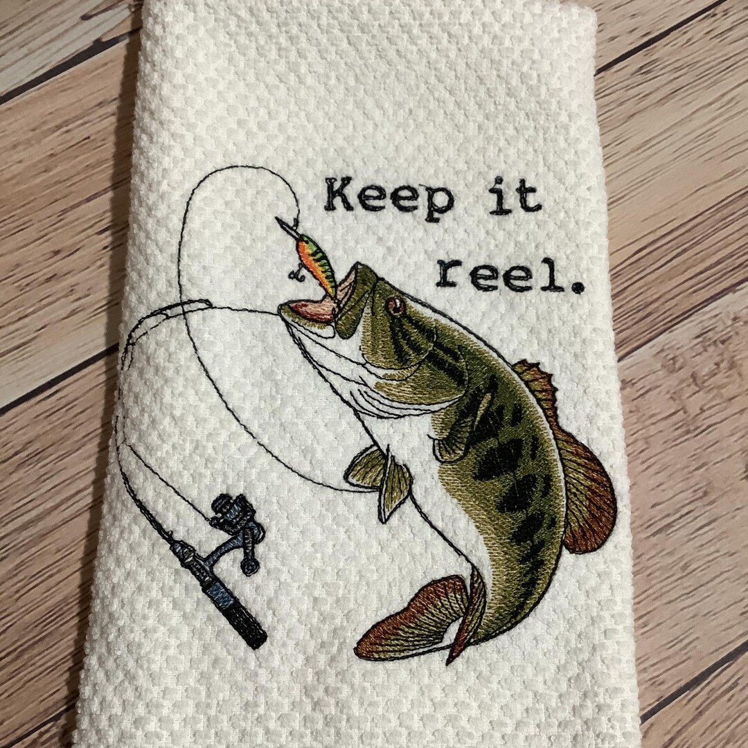 Keep It Reel Embroidered Fishing Towel - Fish Themed Towel - Bass ...