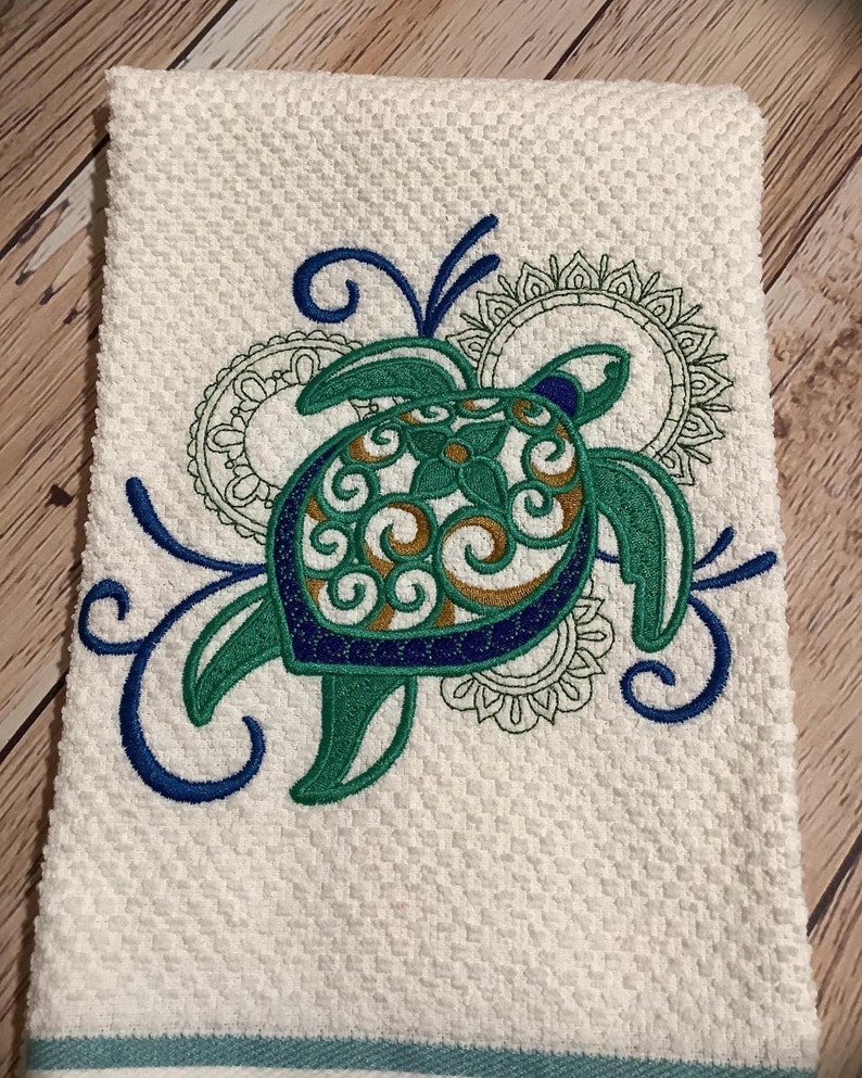 Sea Turtle Embroidered Towel Turtle Hand Towel or Kitchen Towel Sea ...