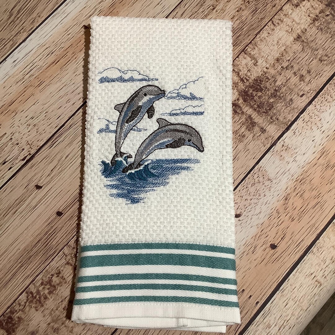 Leaping by the Seaside Dolphins Embroidered Towel Machine Embroidered ...