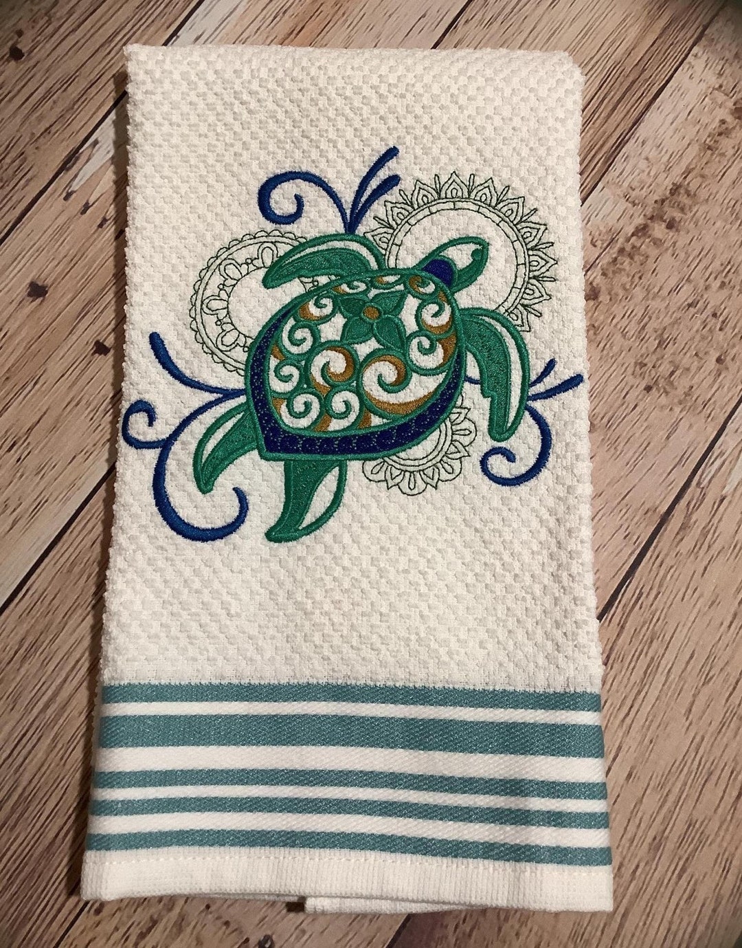 Sea Turtle Embroidered Towel - Turtle Hand Towel or Kitchen Towel - Sea ...