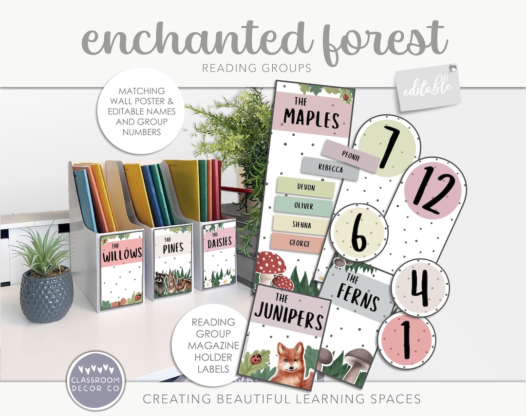 ENCHANTED FOREST Reading Groups Labels, Classroom Group Organization ...