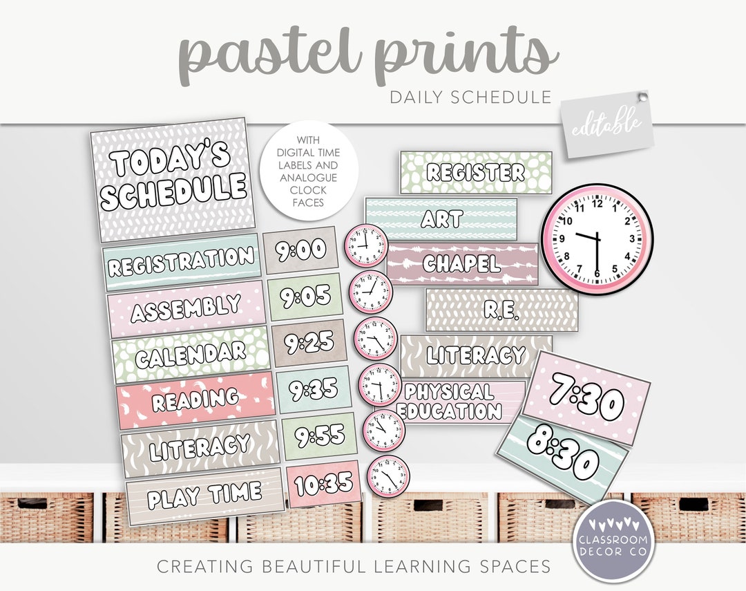 PASTEL PRINTS Daily Schedule, Classroom Timetable Display Organizer ...