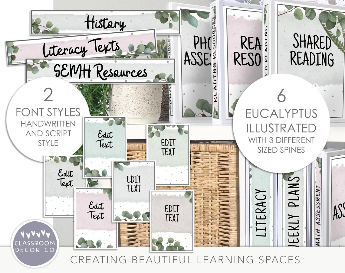 EUCALYPTUS Binder Covers and Spines, Classroom Organization Labels ...