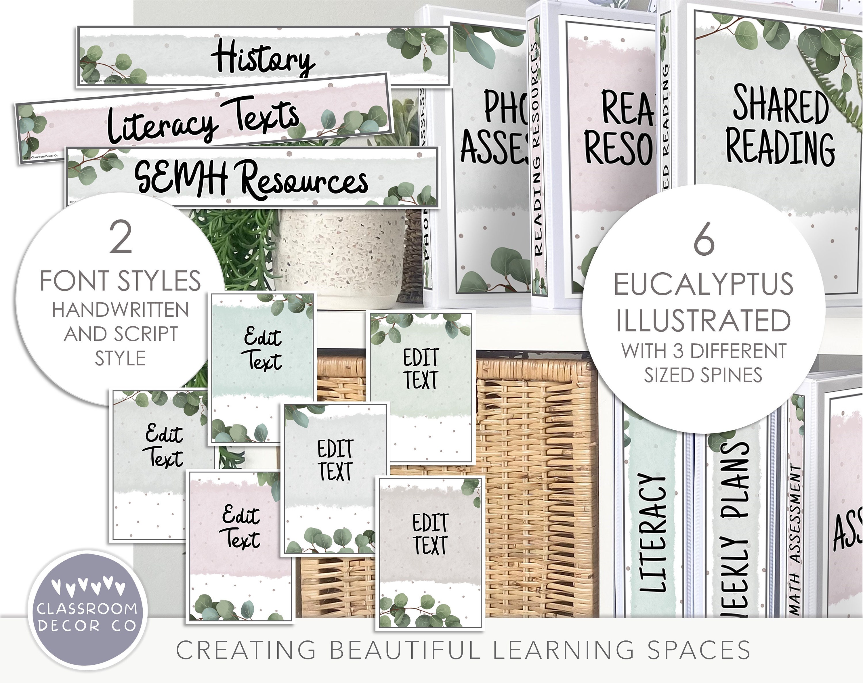 EUCALYPTUS Binder Covers and Spines, Classroom Organization Labels ...