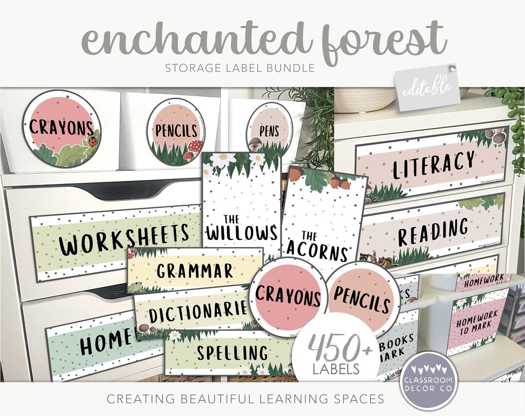 ENCHANTED FOREST Storage Label Bundle, Classroom Organization Labels ...