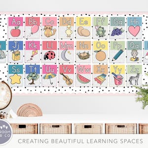 DOTTY WATERCOLOR Alphabet Posters, Classroom Letters Display, Letter ...