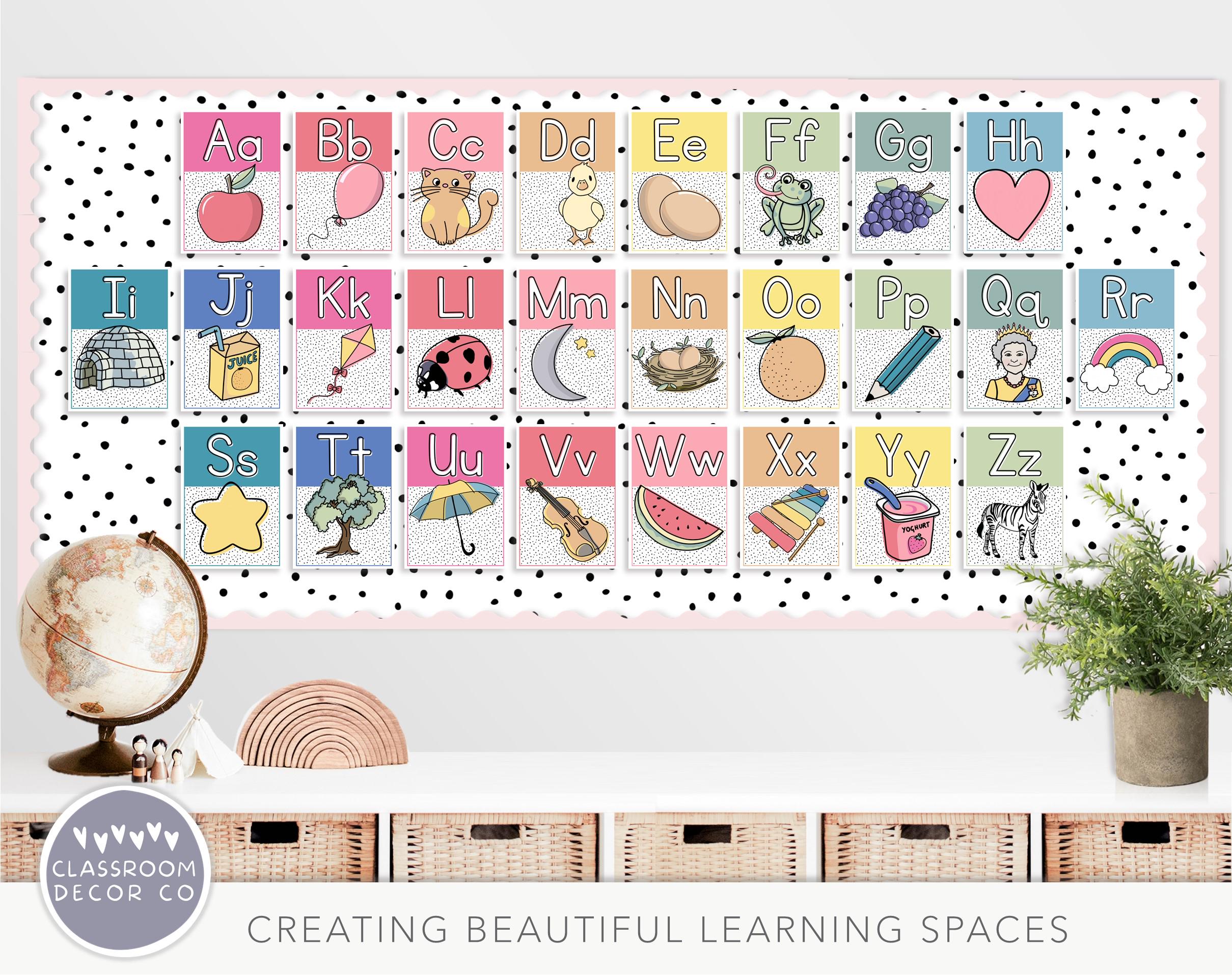 DOTTY WATERCOLOR Alphabet Posters, Classroom Letters Display, Letter ...