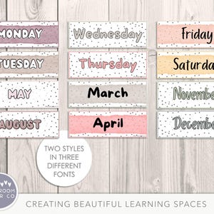 DOTTY BOHO Days and Months Display, Classroom Printables, Classroom ...
